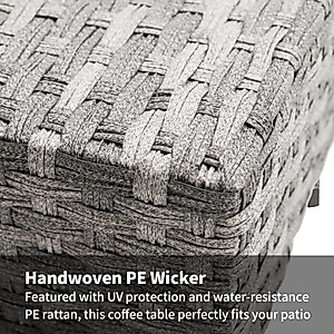 LebenLiebe Outdoor Patio Ottomanr Wicker Ottomans for Patio 2 Pieces Rattan Ottoman All-Weather Square Outdoor Footstool Footrest with Grey Cushions