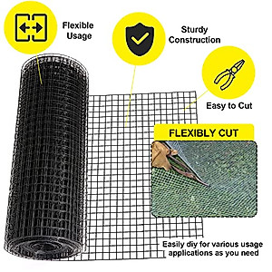 24'' x 50' 1inch Hardware Cloth 16 Gauge Black Vinyl Coated Welded Fence Mesh for Home and Garden Fence and Home Improvement Project (24'' x 50')