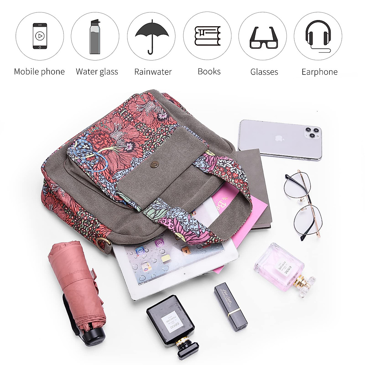 Black Butterfly Premium Canvas Shoulder Bag, Top Handle Bag for Womens, Lightweight Handbag, Small Style Crossbody Bags (Grey)