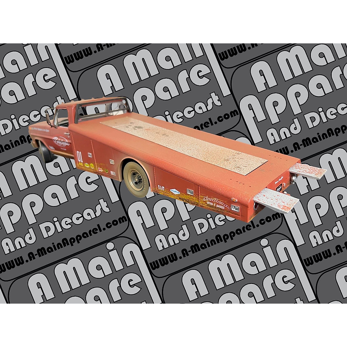 1970 F-350 Ramp Truck Red Primer (Rusted) Porkchop's Chop Shop 1/18 Diecast Model by Acme A1801416