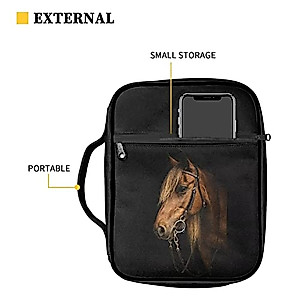 Biyejit Animal Horse Print Bible Covers for Women Men Carrying Bible Case Large Size Bible Bags Study Scripture Bag with Handle Bible Book Holder Church Tote Bags, Black