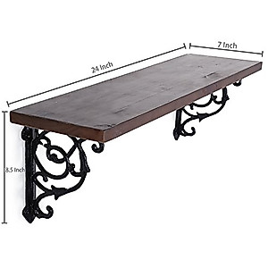 MyGift 24-Inch Floating Shelf Wood with Decorative Victorian Style Cast Iron Brackets