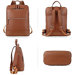 BOSTANTEN Laptop Backpack Purse for Women Genuine Leather Backpack Travel Bag and Womens Wallet Genuine Leather Large Capacity Wristlet Clutch Purse Credit Card Holder with RFID Blocking Beige-Brown