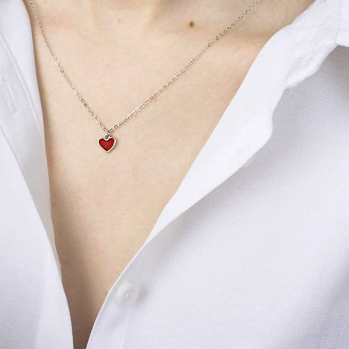 IDASANY Dainty Necklaces for Women Girlfriend Wife, Sterling Silver Tiny Red Heart Necklace Charm Layered Pendant for Valentines day Anniversary Birthday