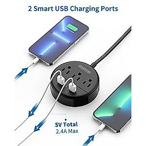 2 Prong Power Strip 10 ft & 5 ft Nightstand Power Strip with USB, 3 Outlets 3 USB Desktop Charging Station, Extension Cord with Switch Control and Phone/Tablet Holder for Home, Cruise Ship,Office