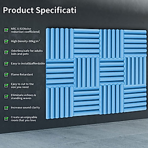 Acoustic Panels, SINWE 2" X 12" X 12" Acoustic Foam Panels, Soundproofing Acoustic Studio Foam, Soundproof Wedge Style Panels Tiles Noise Canceling for Studio Recording, Home Office(12 Pack, Blue)