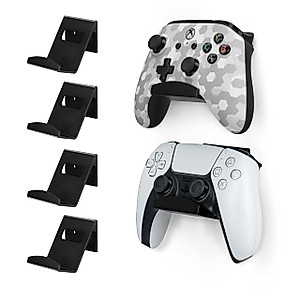 4 Pack Metal Controller Holder Stand Wall Mount for Xbox, PS5, PS4, PC & More Gaming Accessories, Adhesive & Screw Universal Fit by Brainwavz (Black)