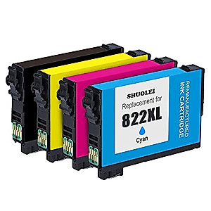 SHUOLEI 822XL Remanufactured Ink Cartridge Replacement for EP 822 XL 822XL T822 T822XL Ink Cartridge Combo Pack Work for WF-4830 WF-3820 WF-4820 WF-4834 Printers (4 Packs, Black/Cyan/Magenta/Yellow)