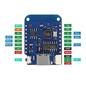AITRIP 6PCS WeMos D1 Mini V4.0.0 Type-C USB WiFi Internet of Things Board Based ESP8266 4MB Compatible with Arduino MicroPython Nodemcu