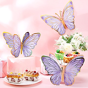 Geyee 10 Pcs Large Butterfly Centerpieces for Tables Butterfly Party Decorations 3D Paper Butterfly Table Toppers Centerpieces Wall Decor for Birthday Baby Shower Wedding Party Supplies(Purple)