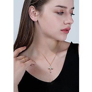 Meow Star Cross Necklace for Women Gold Plated Cross Pendant Necklace Cross Layered Necklace Minimalist Simple God Lords Prayer Religious Jewelry Gift