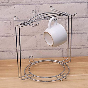 Cabilock Coffee Cup Holder with 6 Hooks, Stainless Steel Cup Holder Stand, Coffee Counter Bar Accessory (Silver)