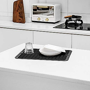 MicoYang Silicone Dish Drying Mat for Multiple Usage,Easy clean,Eco-friendly,Heat-resistant Silicone Mat for Kitchen Counter or Sink,Refrigerator or drawer liner Black L 16 inches x 12 inches