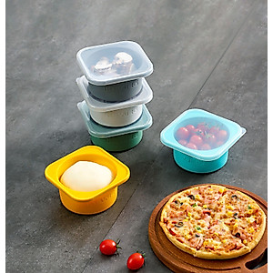 KEVJES Stackable Silicone Artisan Pizza Dough Proofing Containers with Lids pizza making accessories (1 Yellow+1 Green+1Blue+1 Gray+1 Space Gray)