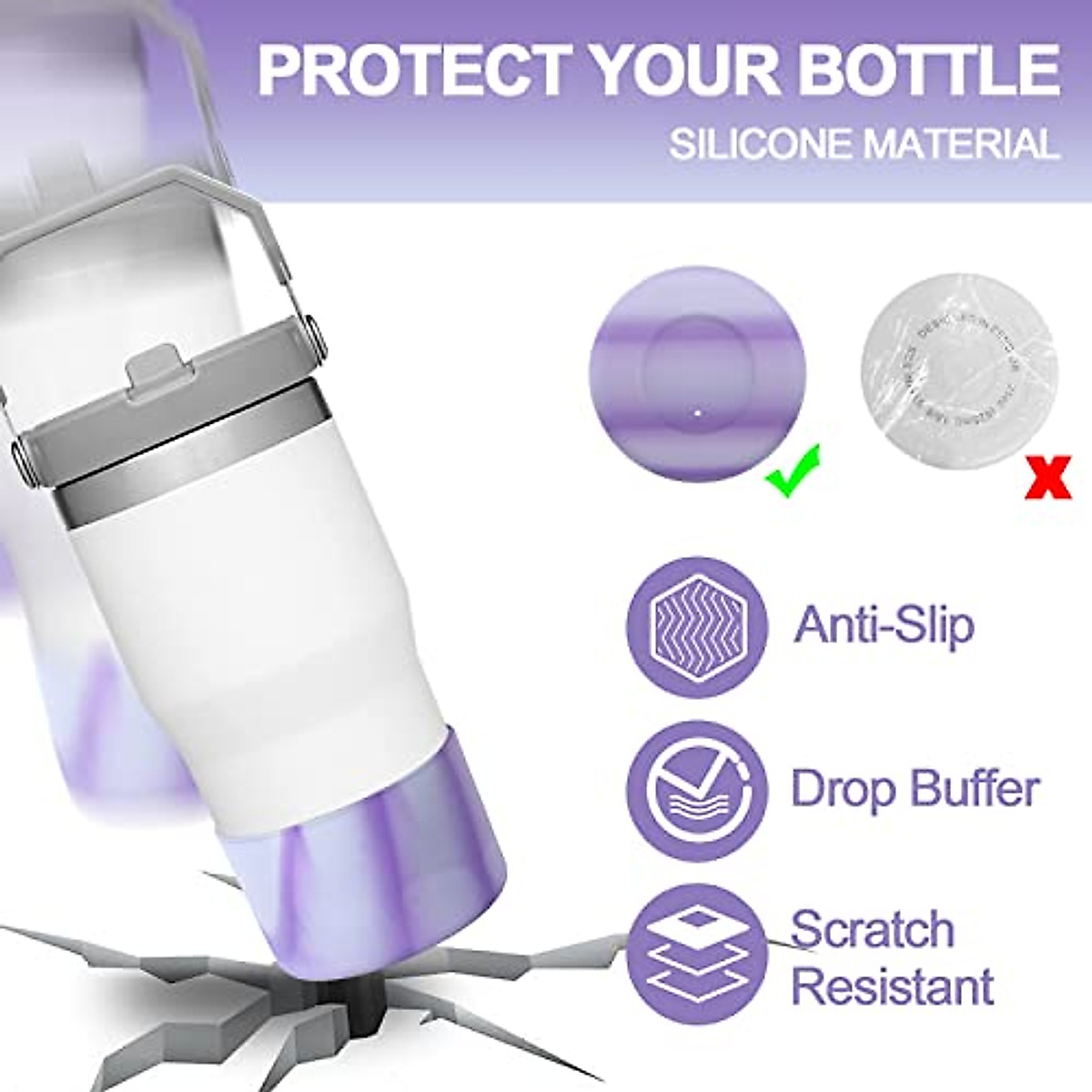 WUQID Protective Mixed Silicone Boot Sleeve 2PC Compatible with Stanley 20 30 40oz & Hydroflask 12oz-40oz Bottles/Tumbler Anti-Slip Bottom Sleeve Cover for All Bottles Bottom Width of 2.83-2.95in