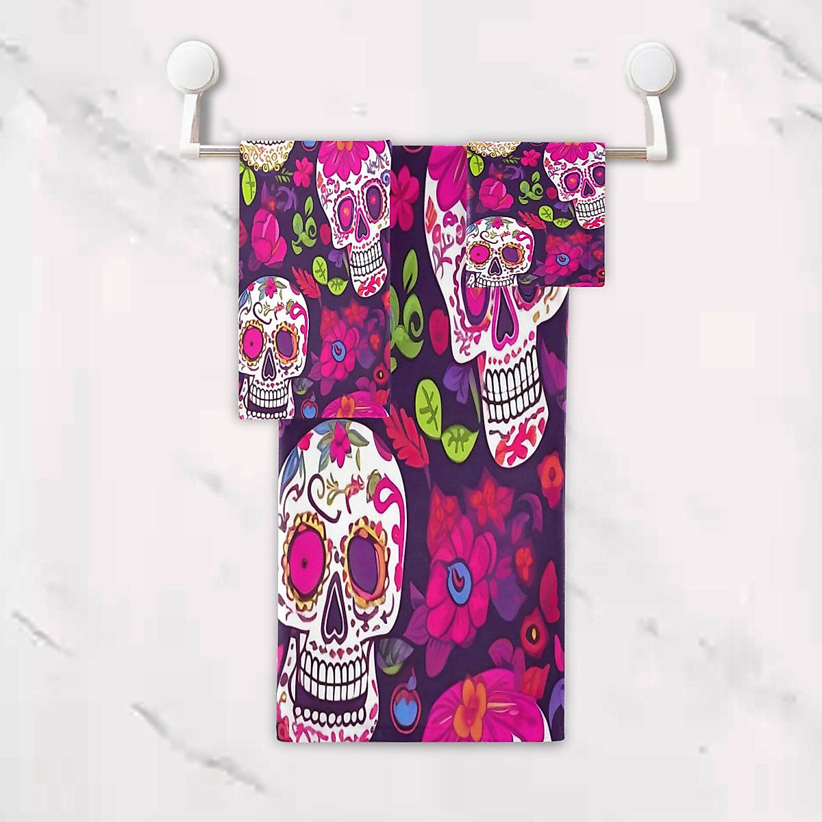 Flradish Halloween Skull Towels 3 Pack Bath Towels for Bathroom Set Soft Cotton Highly Absorbent Lightweight & Quickdry Towel Set 1 Bath Towel,1 Hand Towel,1 Washclothe