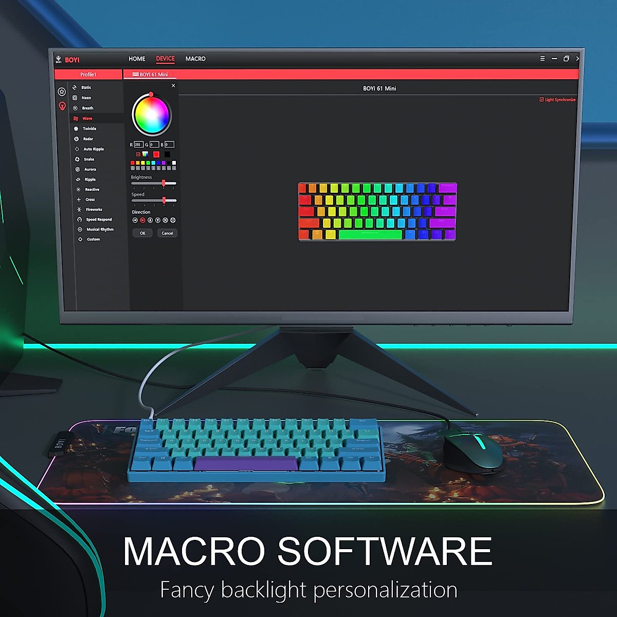 BOYI 60% Cherry MX Switch Green Mini Mechanical Keyboard, 61 Key Mini RGB PBT Keycap Type-C Wired NKRO Programmable Mechanical Gaming Keyboard(Cherry MX Brown Swtich)