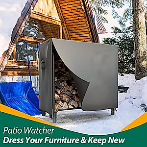 Patio Watcher 4 Feet Log Rack Cover, Heavy Duty Waterproof Patio Firewood Rack Cover, 48"x24"x42", Grey