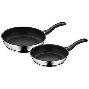 WMF Devil Pans Set of 2聽Nonstick Frying Pan Coated 24聽28聽cm Permadur Flame-Retardant Plastic Handle Cromargan Stainless Steel Hand Wash Dfrei Induction Frying Pan, Silver, 16聽cm (Pack of 2聽Units
