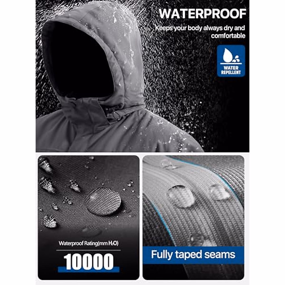 FREE SOLDIER Men's Waterproof Ski Snow Jacket Fleece Lined Warm Winter Rain Jacket with Hood Fully Taped Seams(Charcoal Gray,M)