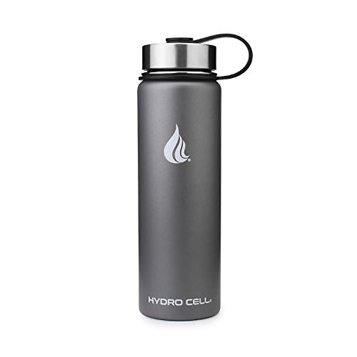 HYDRO CELL Stainless Steel Triple Insulated Water Bottle, 2 Lids (64oz 40oz 32oz 24oz 18oz 14oz) Metal Vacuum Flask with Modern Leakproof Sport Straw Design for Kids and Adults (Graphite 24oz)