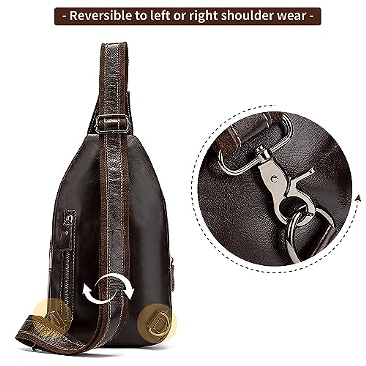 NIUCUNZH Handmade Genuine Leather Crossbody Sling Bag Crocodile Embossing Chest Bag Waterproof Shoulder Bag Coffee