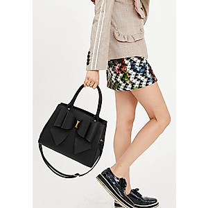 Like Dreams Women Classic Large Vegan Leather Satchel Bowtie Top Handle Fashion Handbag Purse (Black)