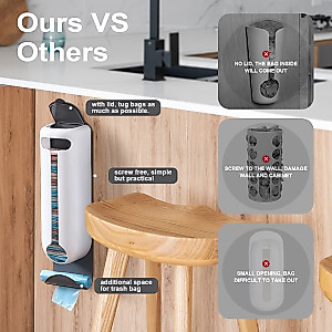 Plastic Bag Holder Wall Mount Adhesive, Grocery Bag Holder and Dispenser for Plastic Bags Home Kitchen Shopping Bags Carrier, White