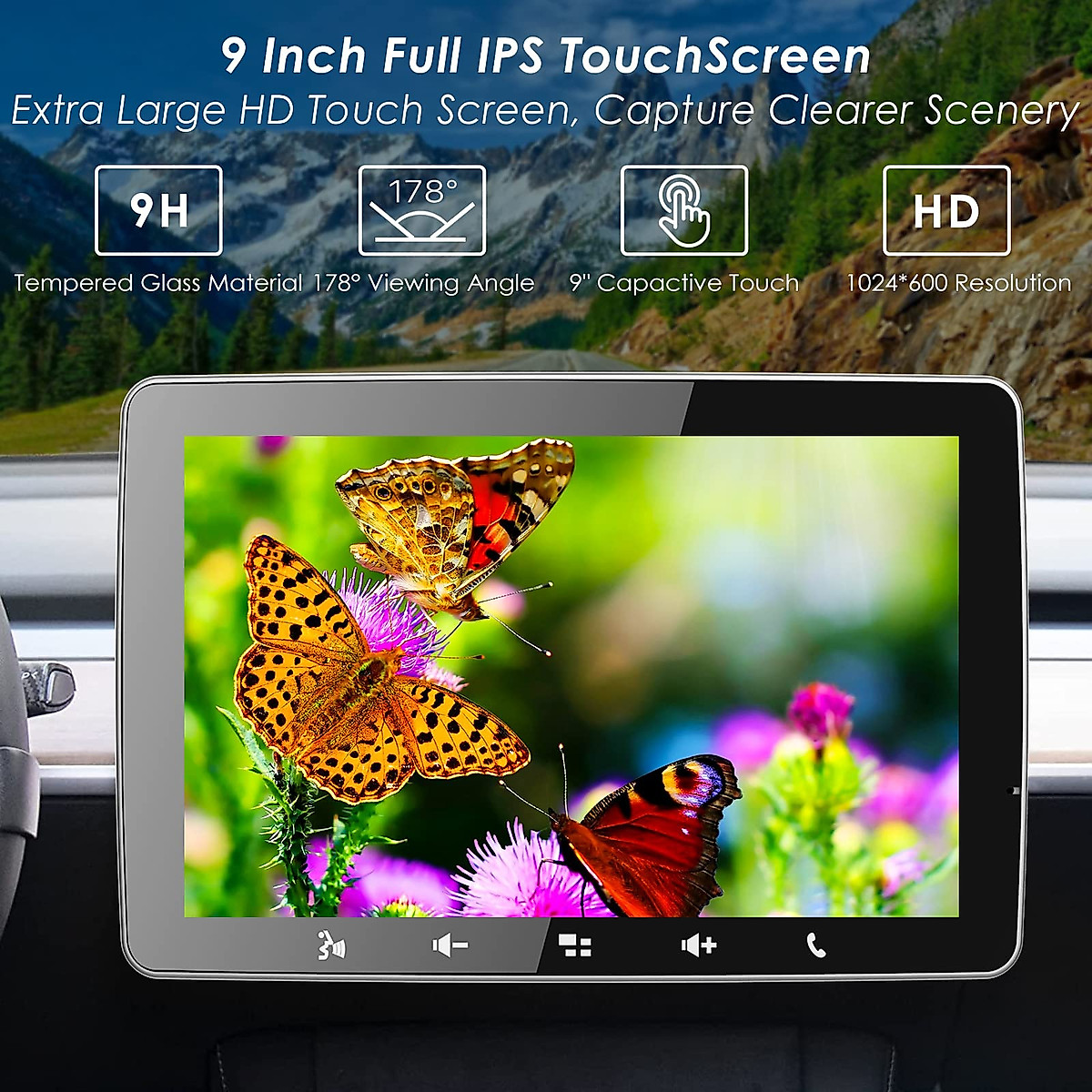 Single Din Bluetooth Car Stereo: 9 Inch IPS Touchscreen Audio with Carplay | Android Auto | MirrorLink | Backup Camera | FM/AM Car Radio | USB/SD/AUX-in | Fast Charging | Subwoofer