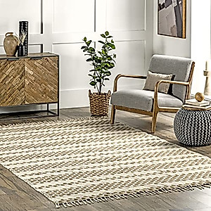 nuLOOM Emma Jute-Blend Flatweave Striped Tassel Area Rug, 5' x 8', Natural