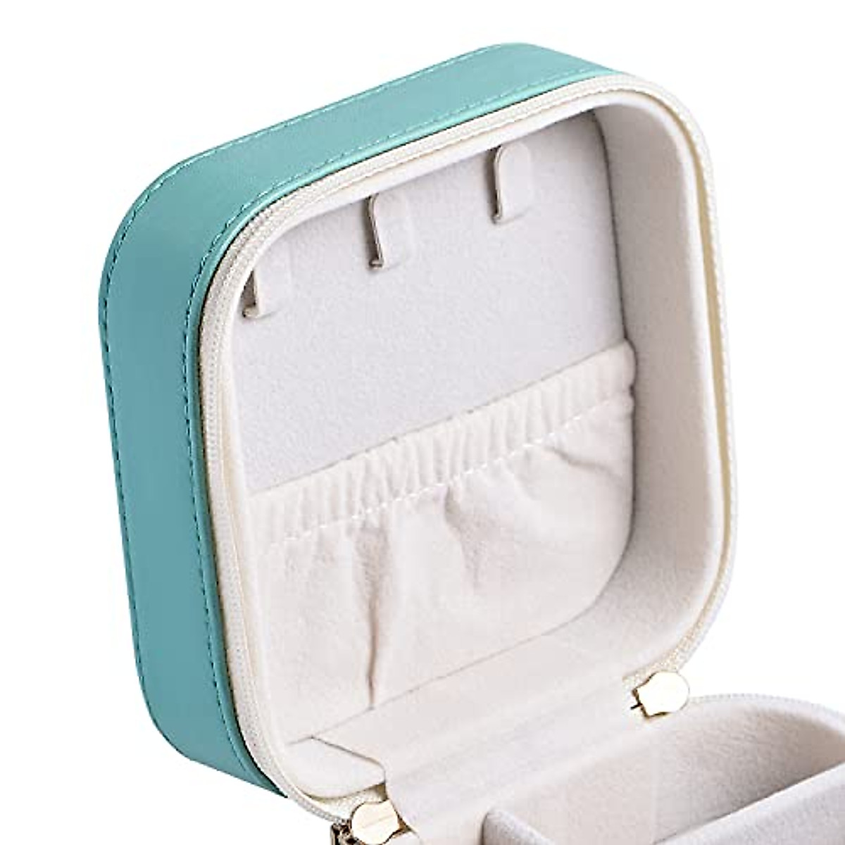 Luxury Leather Travel Jewelry Box for Women Mini Organizer Small Jewelry Portable Travel Case for Rings Earrings Necklace Multifunctional Storage Mother's Day Gift Women Wife Daughter Gift Lake Blue)