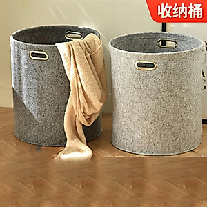 Felt Debris Storage Basket Dirty Clothes Storage Basket Large Household Thickened Dirty Clothes Basket Toy Storage Bucket-Light gray-3mm thick * 37cm diameter * 46cm height