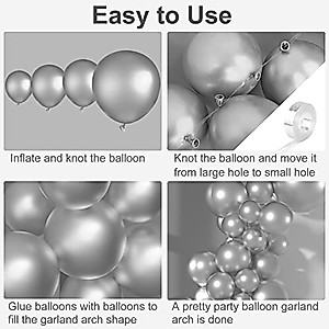 FEPITO Metallic Silver Balloons Garland Kit 84 Pcs Chrome Silver Balloon Different Sizes Pack 18 12 10 5 Inch Silver Party Balloons for Wedding Birthday Graduation Anniversary Bridal Silver Party Decor