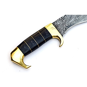 Skokie Knives Custom Hand Made Damascus Steel Hunting Knife Handle Black Pakka Wood with Brass Spacer