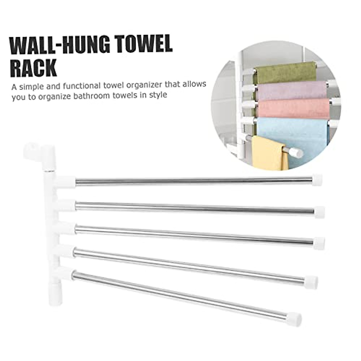 Zerodeko 5 Sets Rotating Towel Hanger Wall Hand Towel Rod Towel Display Rack Swivel Towel Bar Wall Towel Holder Wall Clothes Rack Wall Mounted Clothing Rack Multipurpose Towel Rack White Pp