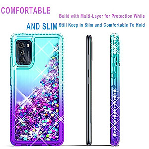 STARSHOP Moto G Stylus 5G 2022 Phone Case, with [Tempered Glass Screen Protector Included] Liquid Bling Sparkle Floating Glitter Quicksand Cover Girls Women for Motorola G Stylus 5G 2022- Teal/Purple