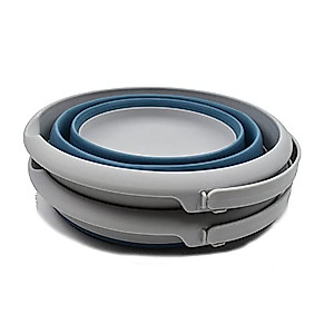 SAMMART 8.5L (2.2 Gallon) Collapsible Plastic Bucket - Foldable Round Tub - Portable Fishing Water Pail - Space Saving Outdoor Waterpot. Size 31cm Dia (Grey/Steel Blue, 2)