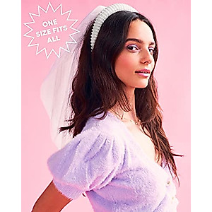 xo, Fetti Bachelorette Party Decorations Pearl Headband with Detachable Veil | White Headpiece Bridal Shower Gift, Bridesmaid Favors