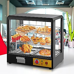 Food Pizza Warmer, 3-Tier Electric Food Warmer Commercial Countertop with Lighting and Glass Door, 500w Commercial Electric Warmer Display for Restaurant Small Heated Warming Box