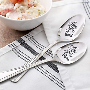 Best parents gifts | I love you mom/dad engraved spoon | Christmas gift for dad | Gift for thanksgiving/birthday/Anniversary from daughter son | Personalized mother's day father's day gift