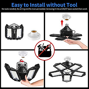 LED Garage Lights 2 Pack, 150W 15000 Lumens Daylight Garage Light, Deformable Garage Ceiling Lights with 5 Ultra Bright Adjustable Panels, E26/E27 LED Shop Lights for Workshop Barn Basement Warehouse