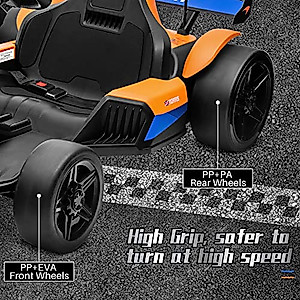 Kidzone 24V Battery Powered Ride On Toy Licensed McLaren MCL35 (F1) Electric Race Pedal Go Kart with 2 Speeds, Sound System, LED Light & Racing Flag, for Ages 6 and Older