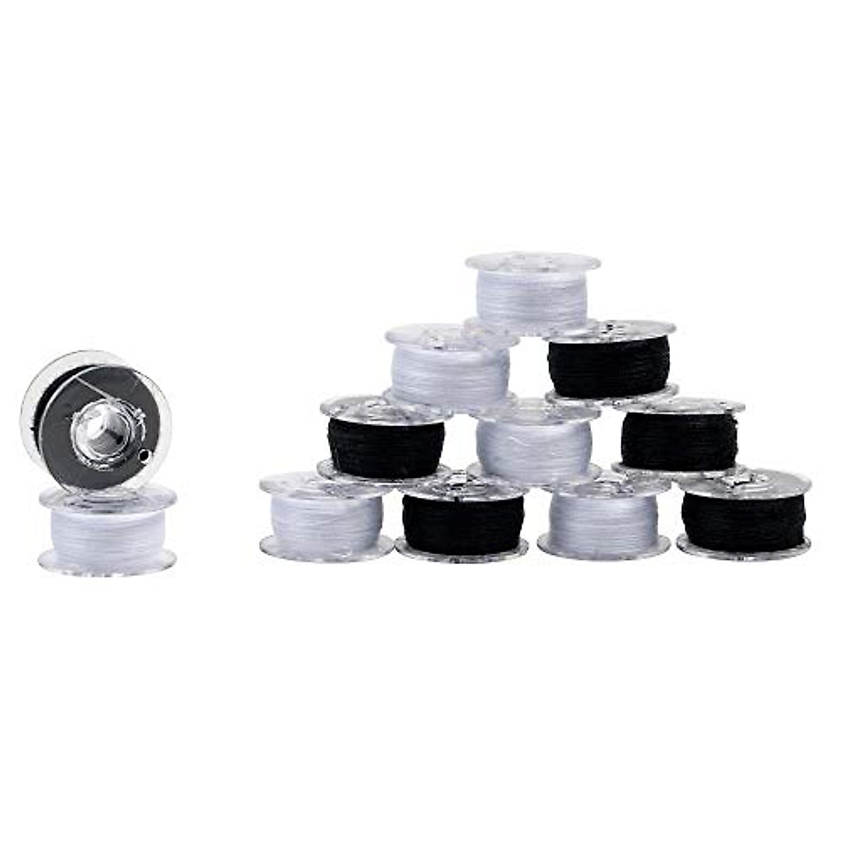 SINGER Class 15J Threaded Bobbins in Case, 12-Count, Black & White