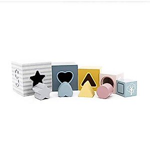 moderngenic Geometric Wooden Boxes | Blocks Stacker, Stacking & Nesting Educational Tower with Shapes, Pictures of Animals and Numbers for Toddlers