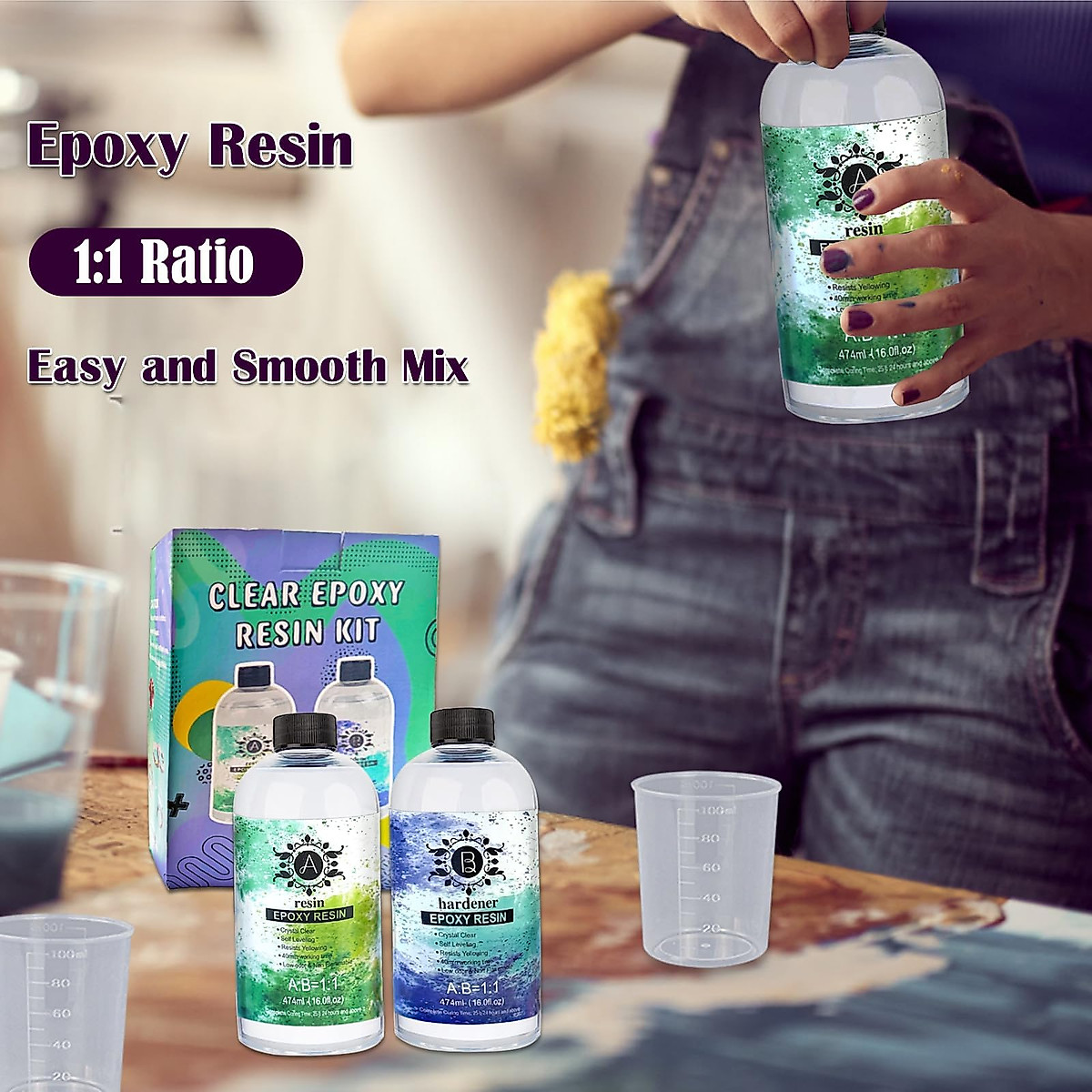 LUCISKY 32OZ Epoxy Resin Crystal Clear Kits, Premium Casting and Coating Resin for Molds, DIY Crafts, Jewelry, Art Painting, Not Yellowing and No Bubble, Easy Mix 1:1 Ratio