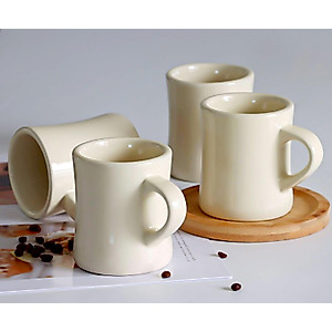 harebe Retro Coffee Cup Set of 4, 10 OZ Heavy Classic Ceramic Diner Mugs Set with Handle for Coffee, Tea, Cocoa, Milk, Latte（Cream）