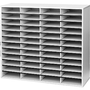 Fellowes 48 Compartment, Light Duty Literature Organizer with Corrugated Cardboard Shelves and Sturdy Surround, Dove Gray