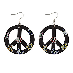 ROSTIVO Peace Sign Dangle Earrings for Women Cute Wooden Earrings Hippie Earrings for Women 60s and 70s