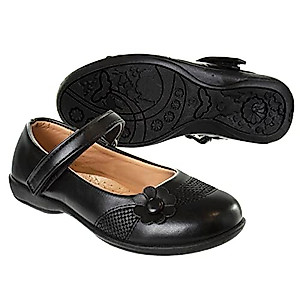 Josmo Girls Mary Jane Shoes School Kids Uniform Flats Ballet Strap Slip-On Dress - Black (Size 2 Big Kid)
