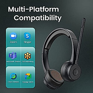 Bluetooth Headset V5.2, Wireless Headset for PC with AI Environmental Noise Cancelling Microphone (ENC), 2.4G USB Adapter, 55Hours Playtime, Stereo, Calls/Music Mode, On Ear Computer Headphones